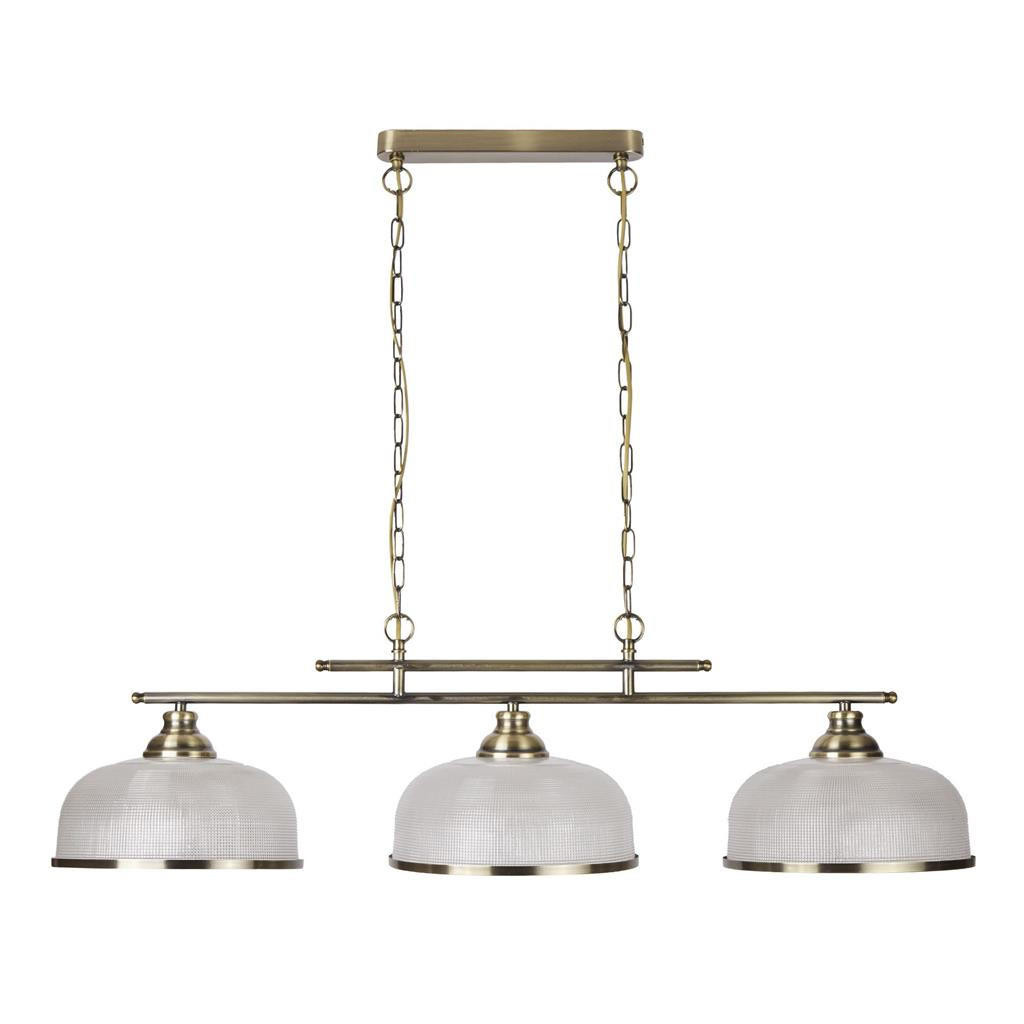 Bistro Ii 3 Light Antique Brass with Textured Glass Bar Pendant Light
