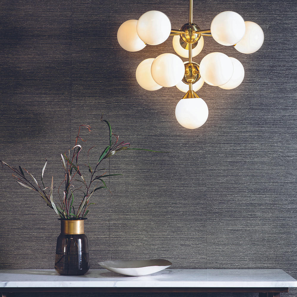 Oscar 11 Light Brushed Brass and Opal Glass Pendant Light