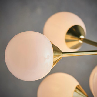 Oscar 11 Light Brushed Brass and Opal Glass Pendant Light