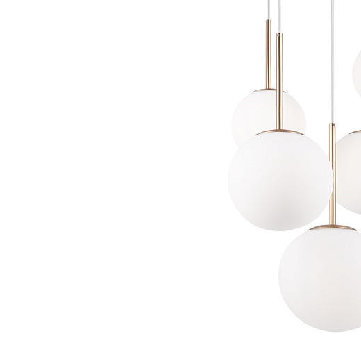 Basic Form 5 Light Gold with White Diffusers Cluster Pendant Light