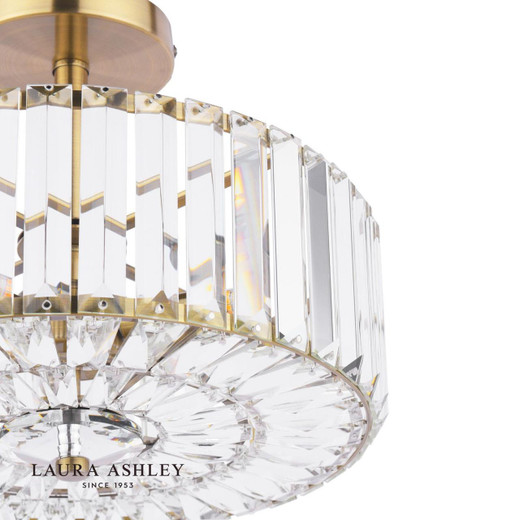 Fernhurst 3 Light Antique Brass and Crystal Semi Flush Ceiling Light