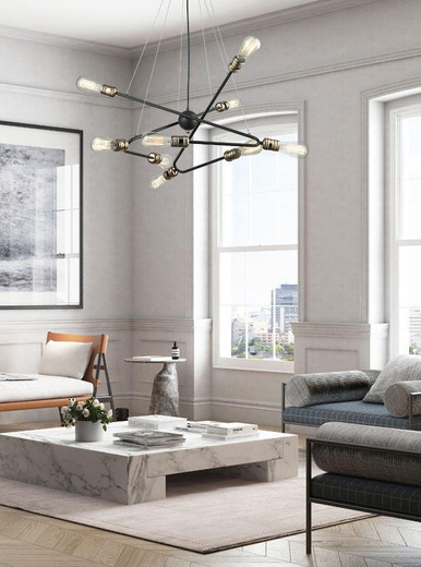Triptych 9 Light Rich Brown with Brass Pendant Light
