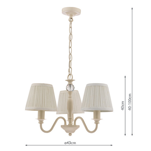 Ellis 3 Light Satin Spindle with Ivory Shades Chandelier
