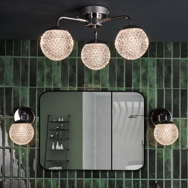 Teva 3 Light Polished Chrome with Faceted Acrylic Diffuser IP44 Semi ...