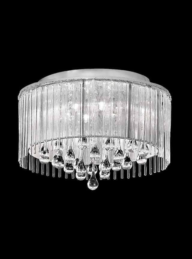 Spirit 8 Light Chrome with Crystal Glass Drops Flush Ceiling Light