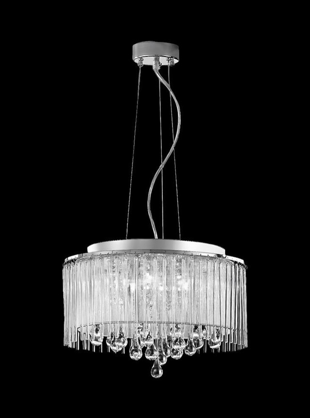Spirit 8 Light Chrome with Crystal Glass Drops Flush Ceiling Light