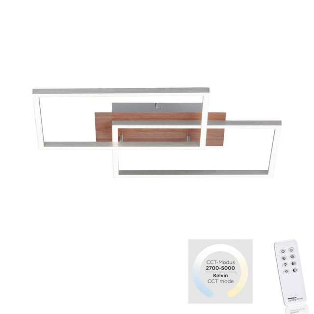 IVEN 2 Light Satin Chrome with Wood Effect Ceiling Light