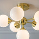 Oscar 6 Light Brushed Brass and Opal Glass Semi-Flush Ceiling Light