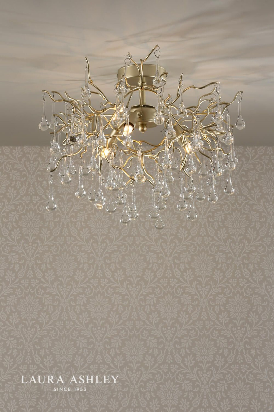 Willow 3 Light Champagne & Crystal Semi Flush Ceiling Light