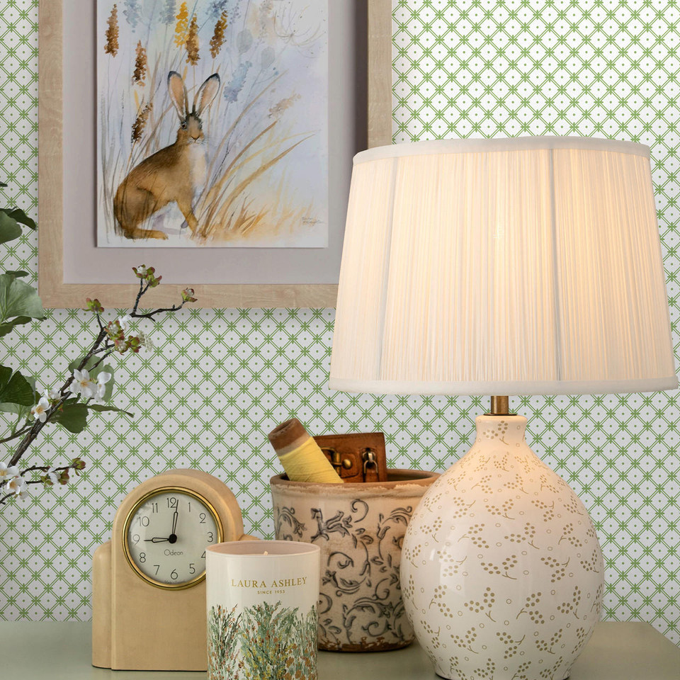 Laura Ashley Leaf Green Wickerwork Wallpaper | The Online Lighting Store