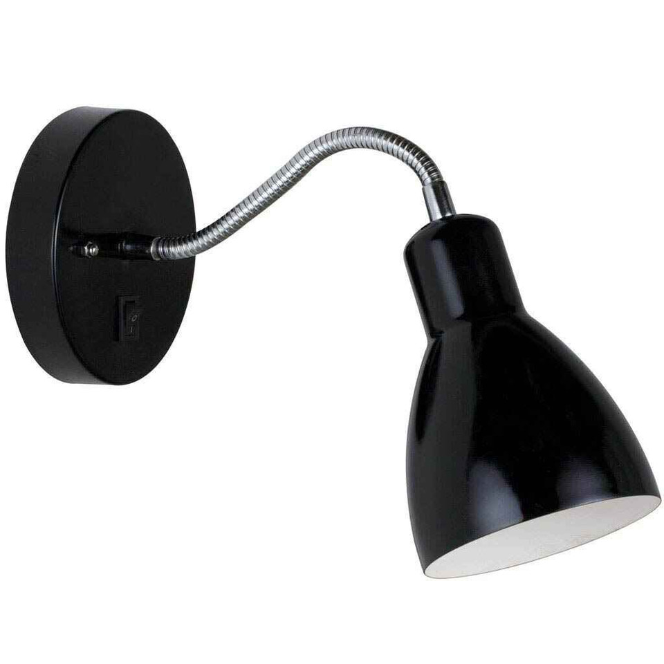 Cyclone Adjustable Flexi Black & Chrome Wall Light, Switch