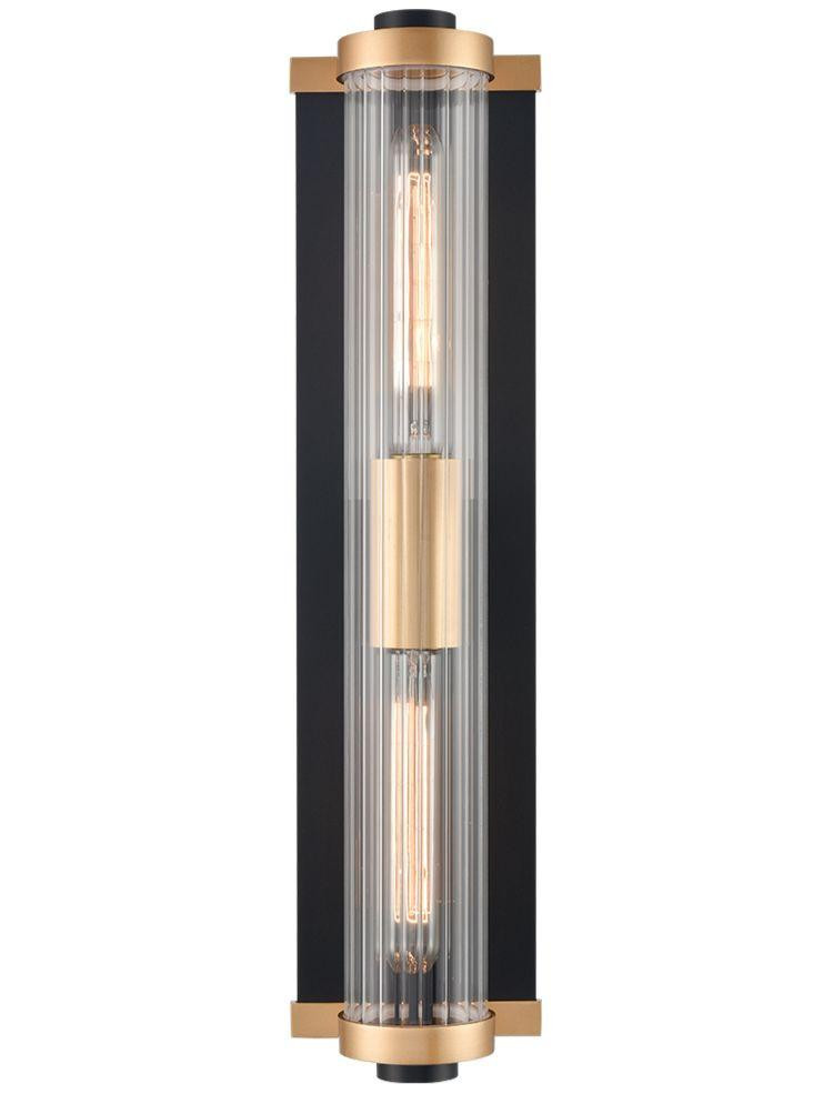 Charleston Matt Black and Aged Brass with Clear Ribbed Diffuser IP44 ...
