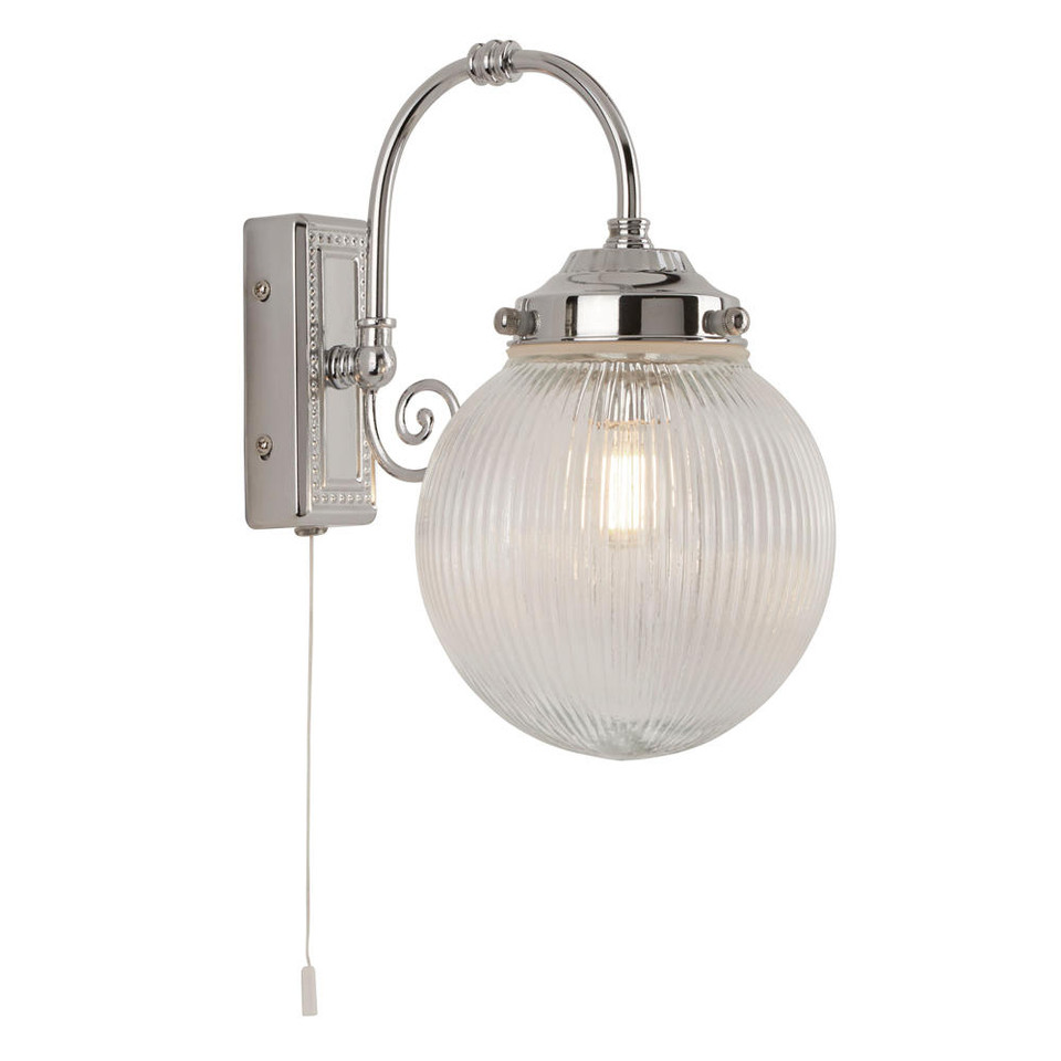 Tack Antique Chrome & Textured Glass Wall Light