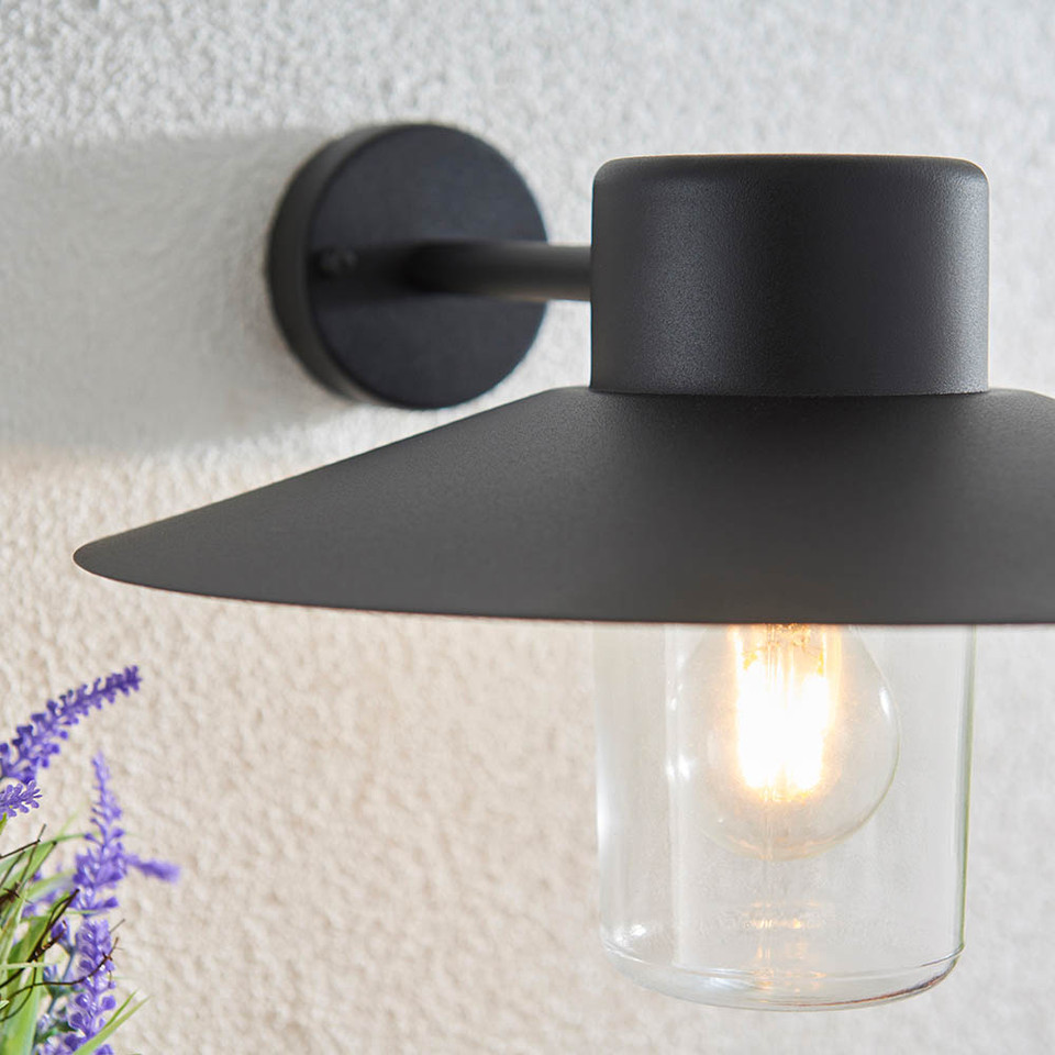 Fenwick Matt Black with Clear Glass IP44 Wall Light
