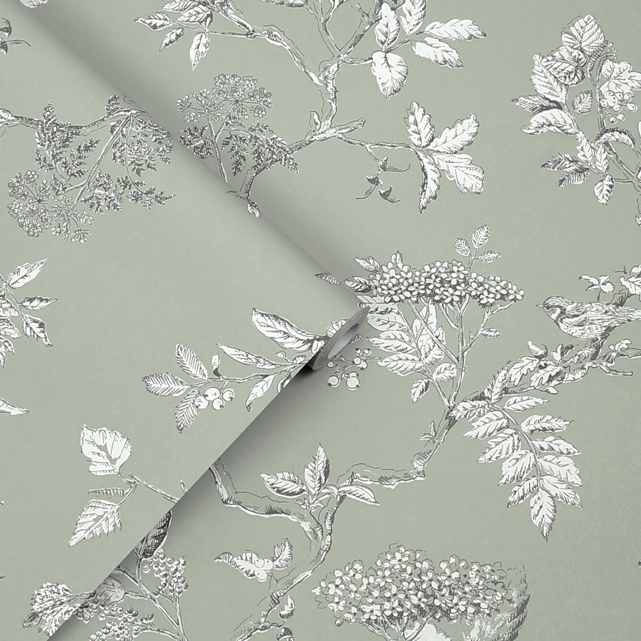 Laura Ashley Sage Elderwood Wallpaper | The Online Lighting Store