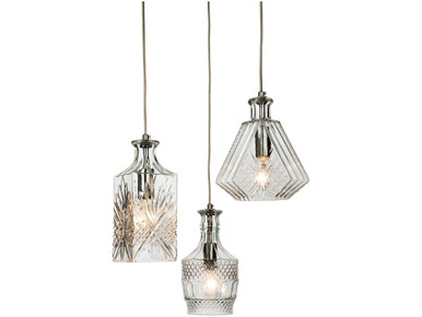 Decanter 3 Light Chrome with Mixed Glass Cluster Pendant Light