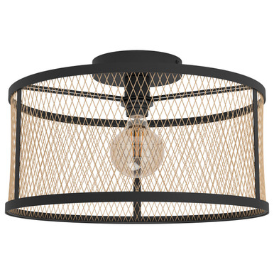 Dellow Black with Brass Wire Shade Flush Ceiling Light