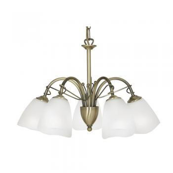 Turin 5 Light Antique Brass with Opal Glass Dual Mount Pendant Light