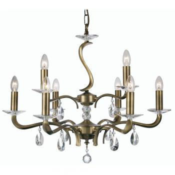 Cobra 9 Light Antique Brass with Crystal Chandelier