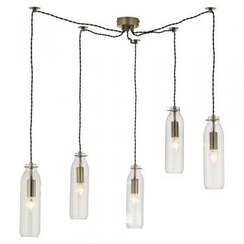 Hyperion 5 Light Antique Brass with Clear Glass Cluster Pendant Light