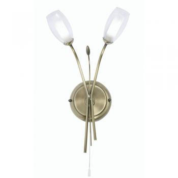 Pandora 2 Light Antique Brass with Glass Diffuser Wall Light