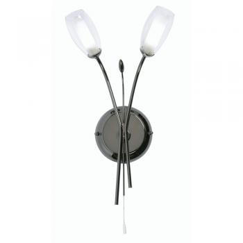 Pandora 2 Light Mirror Black with Glass Diffuser Wall Light