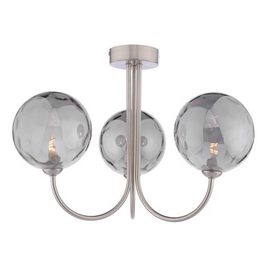 Jared 3 Light Satin Nickel with Smoked Dimpled Glass Semi Flush Ceiling ...