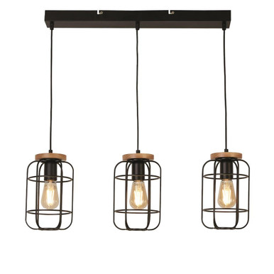 Vision Cage 3 Light Matt Black Bar Pendant Light