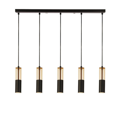 Merrygold 5 Light Black with Amber Diffuser Bar Pendant Light