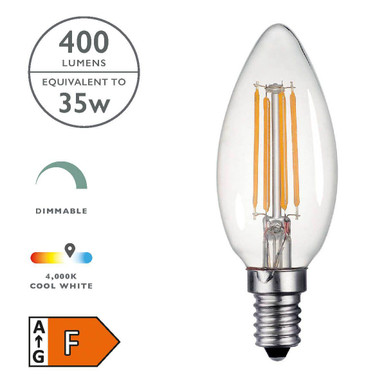 4w E14 4000k (Cool White) Dimmable Filament LED Candle Bulb
