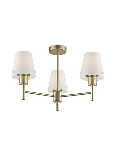 Turin 3 Light Soft Gold with Matt Opal Glass Semi Flush Ceiling Light