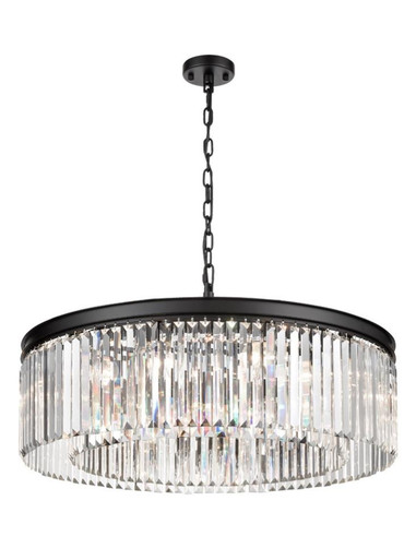 Perdita 10 Light Black and Crystal Drops Round Pendant Light