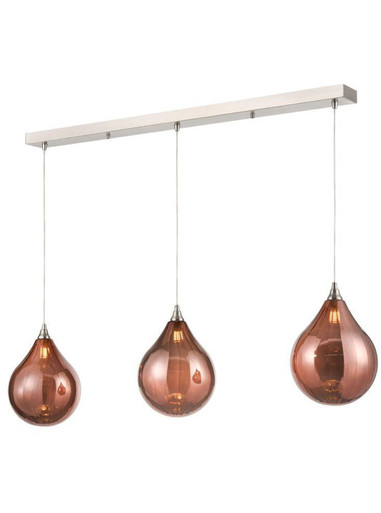 Perry 3 Light Satin Nickel with Copper Glass Diffusers Bar Pendant Light