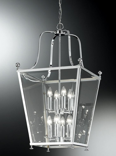Atrio 8 Light Chrome with Clear Panels Lantern Pendant Light