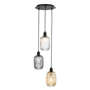 Accessories 3 Light Matt Black with Mixed Ribbed Glass Diffusers ...