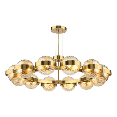 Ophira 12 Antique Gold and Amber Ribbed Diffusers Pendant Light