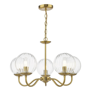 Jocelyn 5 Light Natural Brass with Clear Sphere Diffusers Pendant Light