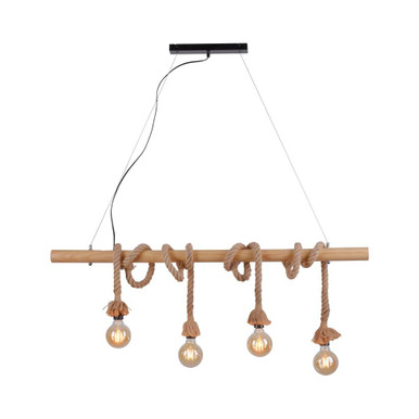 ROPE 4 Light Black with Wood and Rope Bar Pendant Light