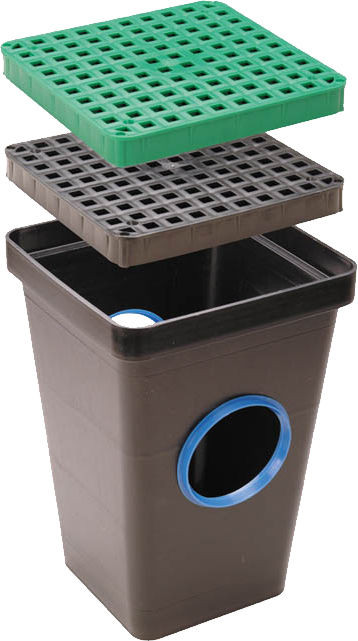 Tuf-Tite Drain Sump 11" x 11" - Two Hole Catch Basin w/ Black Grate ...