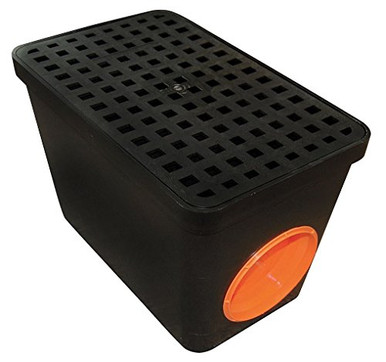 Two Hole Drain Sump w/Grate, Blk, Plastic - The Plumbing Mall