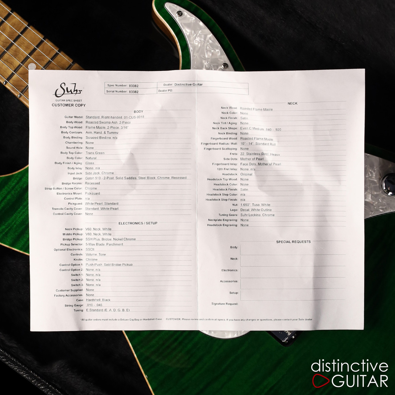 Suhr Standard Custom - Trans Green with Gold Hardware