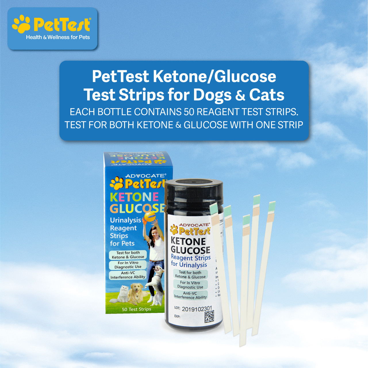 PetTest Ketone Glucose Urinalysis Reagent Strips for Pets (852982006804)