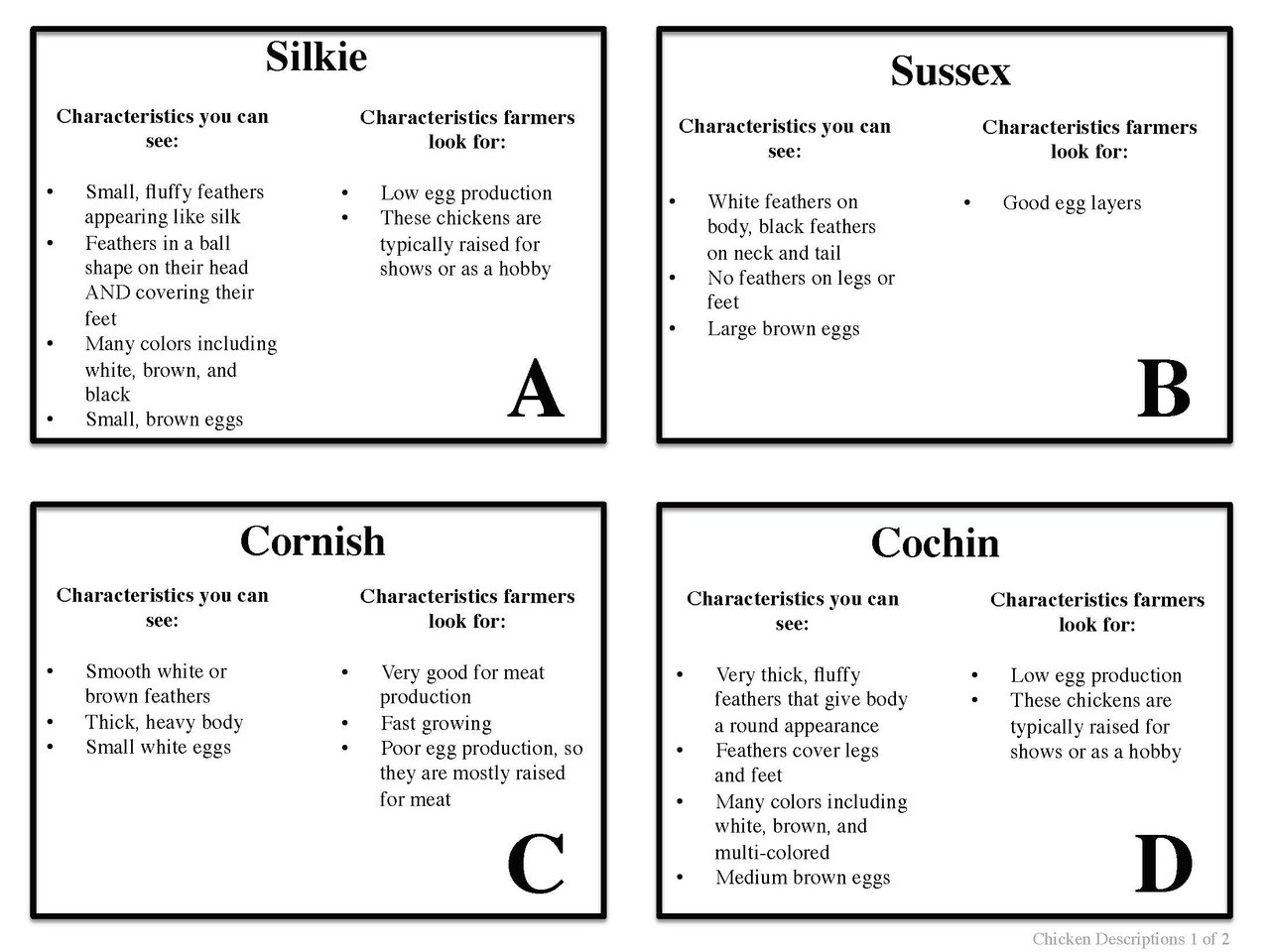 Chicken Genetics Matching Cards - AgClassroomStore at USU