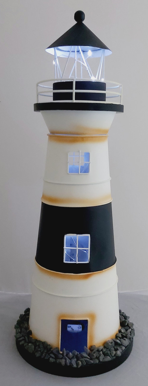 20" Tin Lighthouse Black White Striped Decoration