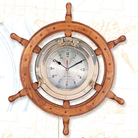 24" Ship Wheel Port Hole Clock
