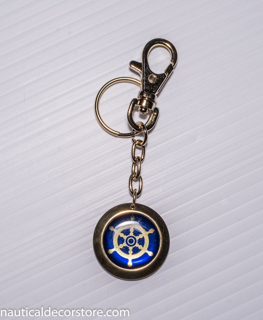 Framed Brass Nautical Wheel Key Chain
