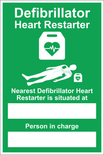 Defibrillator Heart Restarter Nearest Sign Rigid 20x30cm