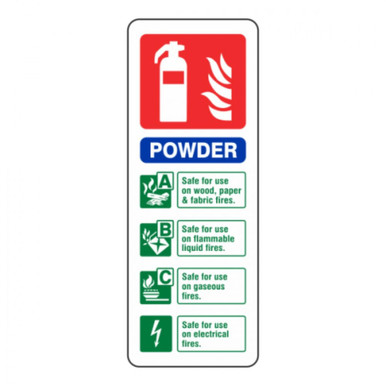 Fire Extinguisher Dry Powder Sign Vinyl 20x7.5cm