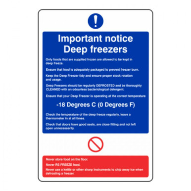 Deep Freezers Guidance Notice Sign Vinyl 20x30cm