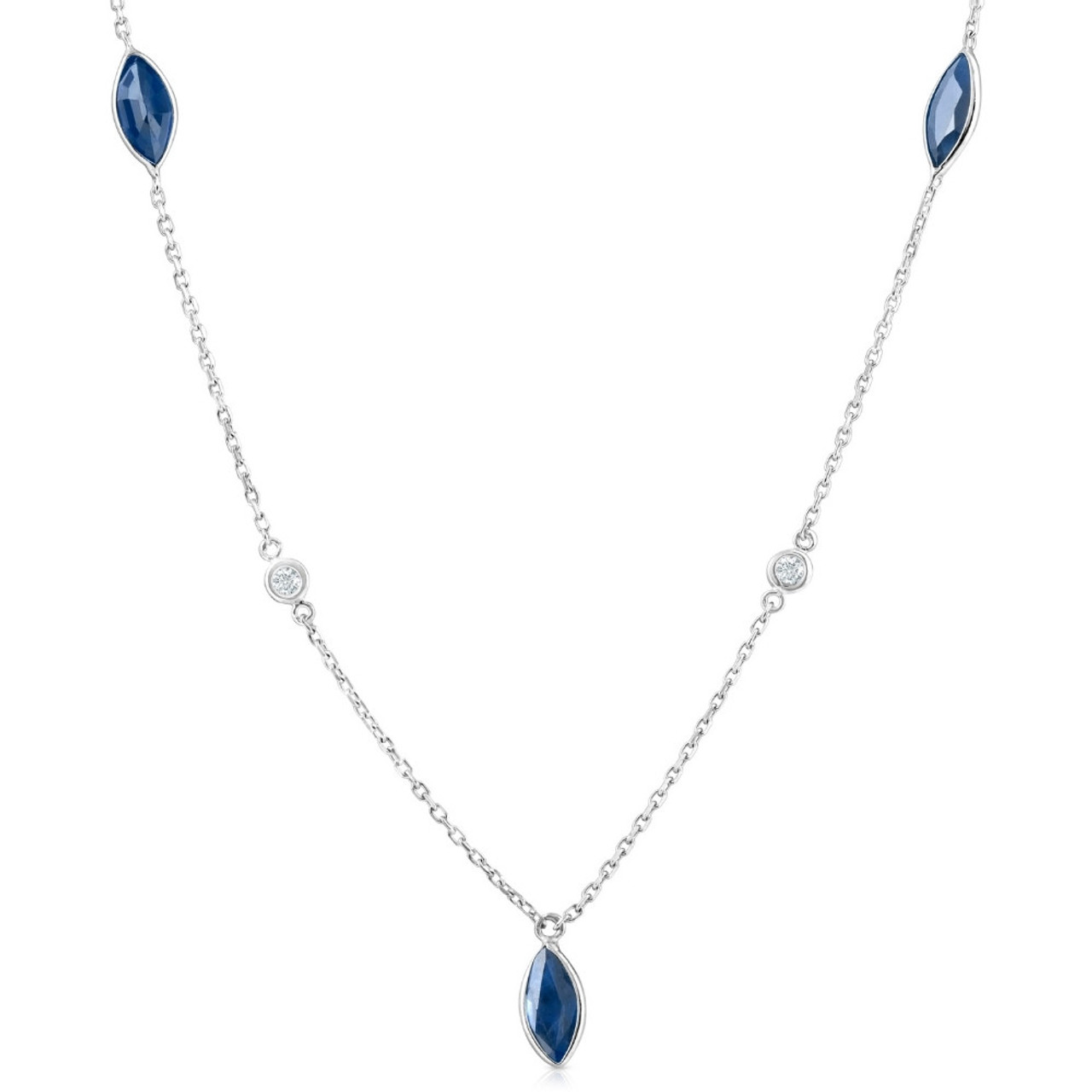 3 4 Ct tdw Blue Marquise Sapphire Diamond By The Inch 18 Necklace G H SI